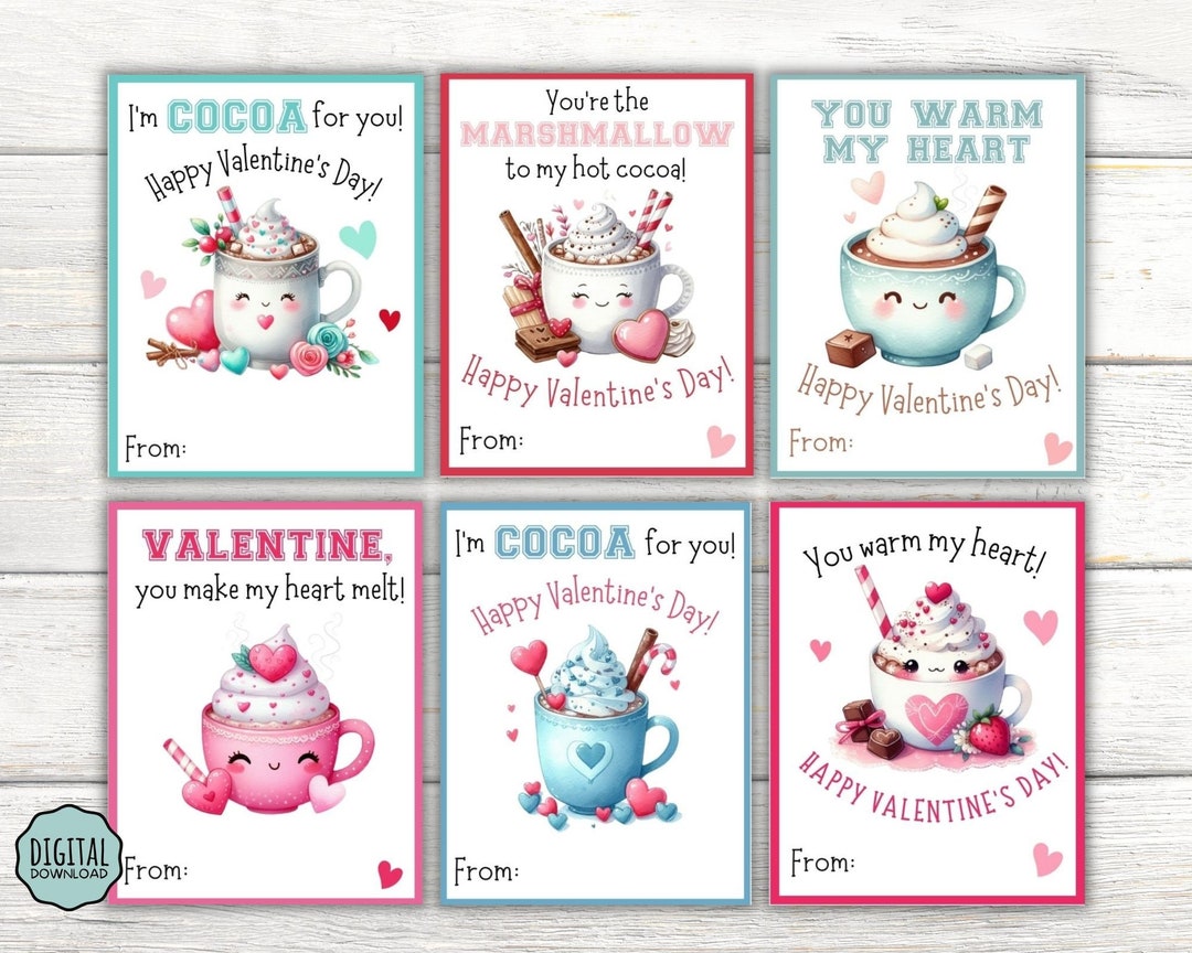 Hot Cocoa Valentines Day for School Valentines, Hot Chocolate Valentine ...