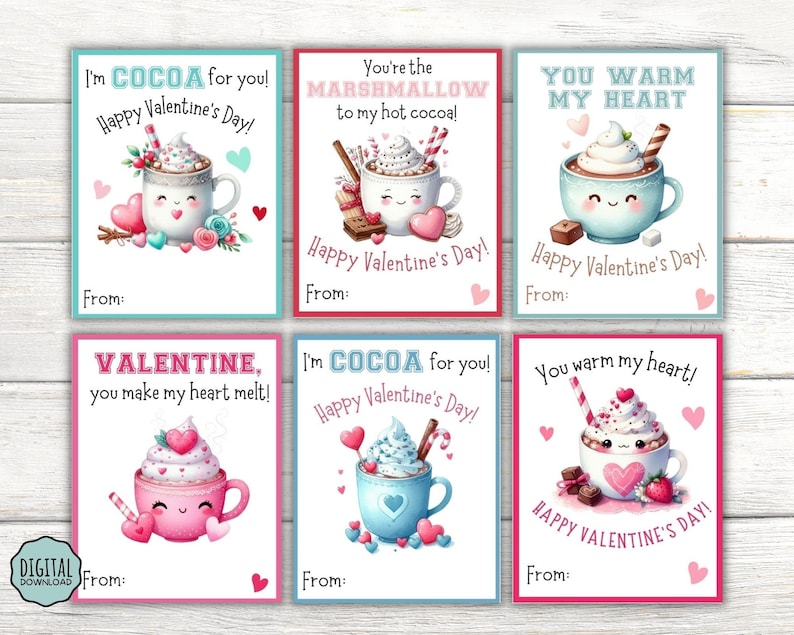Hot Cocoa Valentines Day for School Valentines, Hot Chocolate Valentine ...