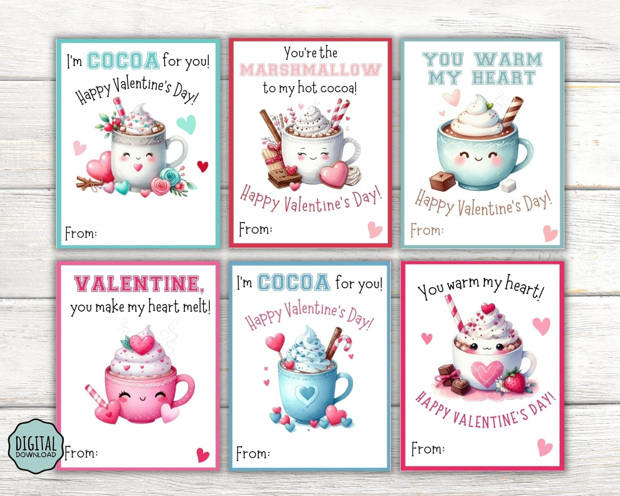 Hot Cocoa Valentines Day for School Valentines, Hot Chocolate Valentine ...