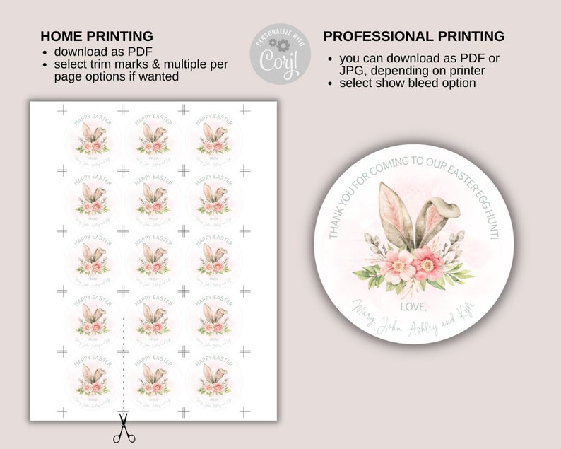 Editable Bunny Ears Label Template 2 Round Easter Gift - Etsy