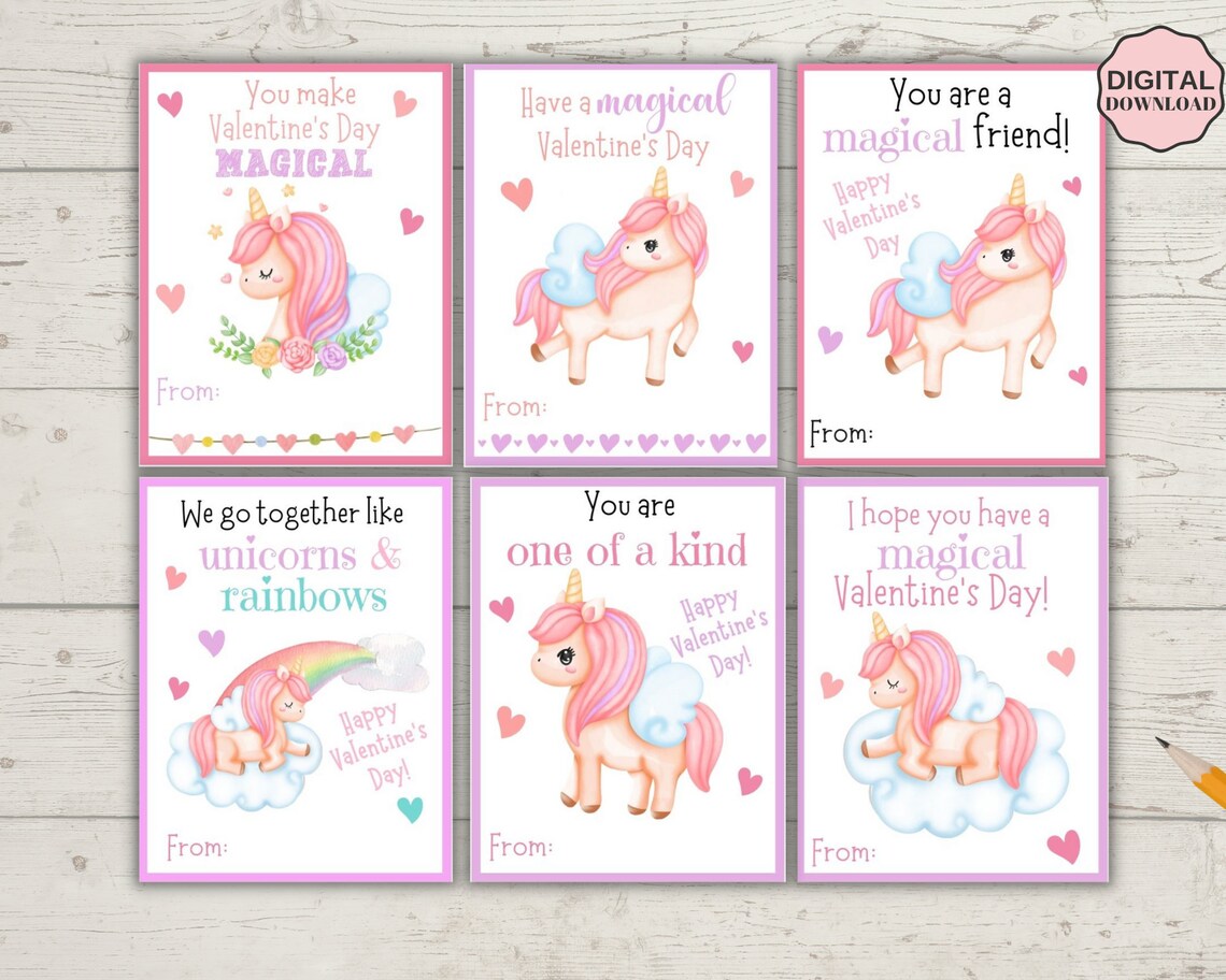 Unicorn Valentines Day Cards for School Valentine's Day | Etsy