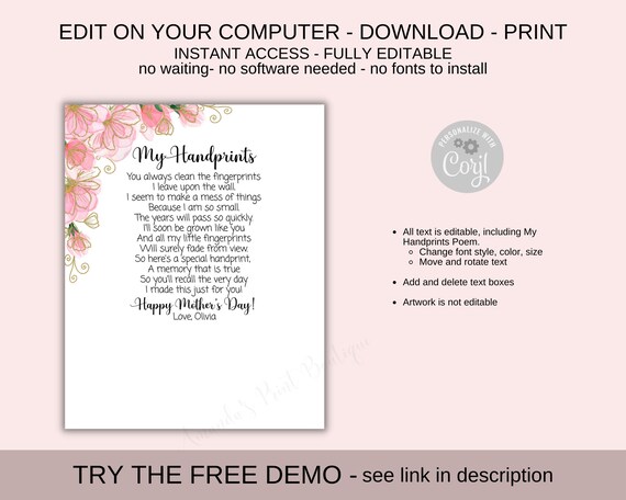 Poema De Huella De Mano Para Imprimir Gratis