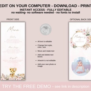 Editable Boho She's a Wild One Menu Template, Jungle Animal Menu Card ...