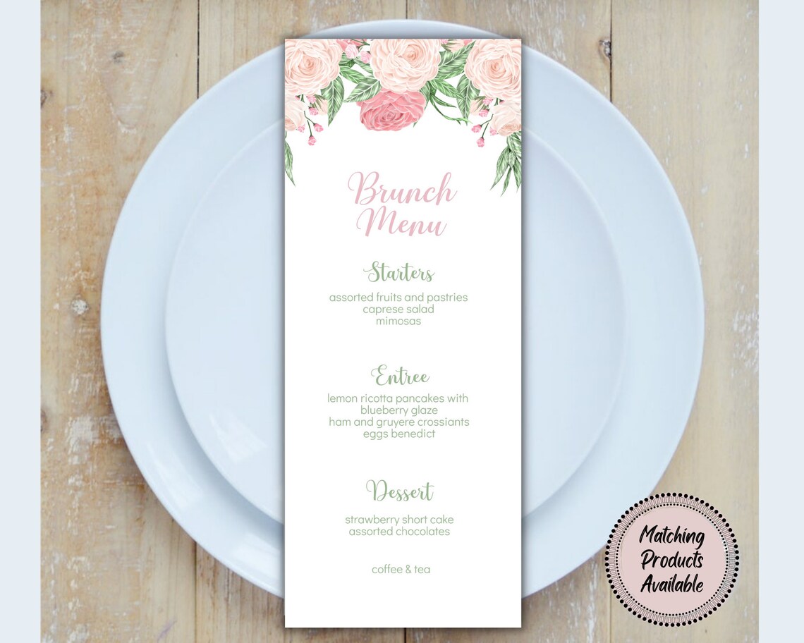 Editable Pink Floral Menu Template Printable Tea Party Menu - Etsy