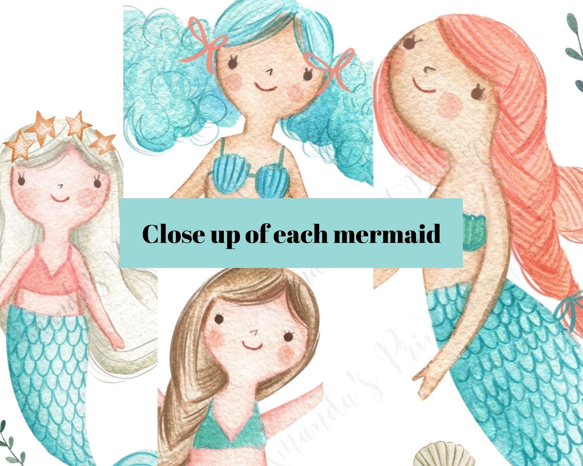 Mermaid Printable Wall Art, Girl's Room Printable Decor, Teal/turquoise ...