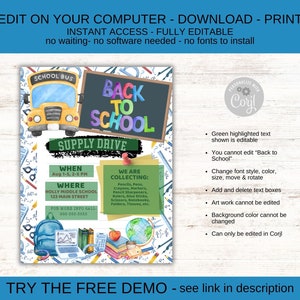 Editable School Supply Drive Flyer Template, Back to School, School ...