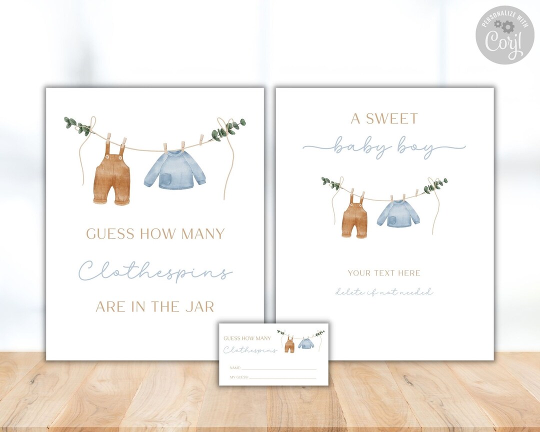 Editable Boy Baby Shower Sign Set, Boho Baby Clothes Baby Shower Sign ...