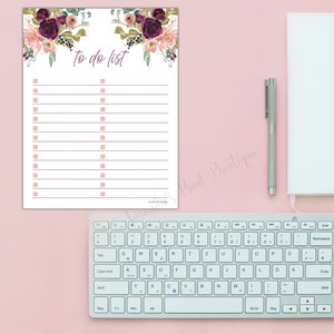 Printable to Do List, Watercolor Floral Planner Insert, Burgundy Blush ...