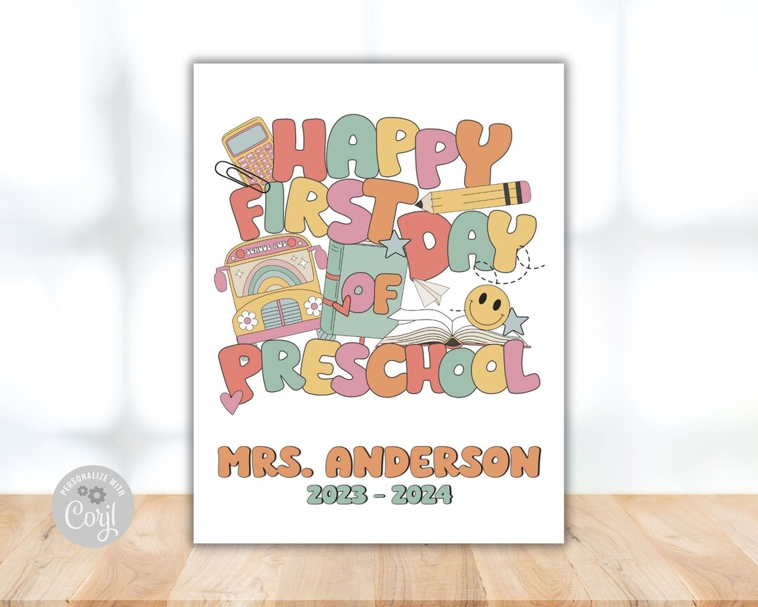 Editable Retro Teacher Welcome Back to School Sign, Happy First Day of ...