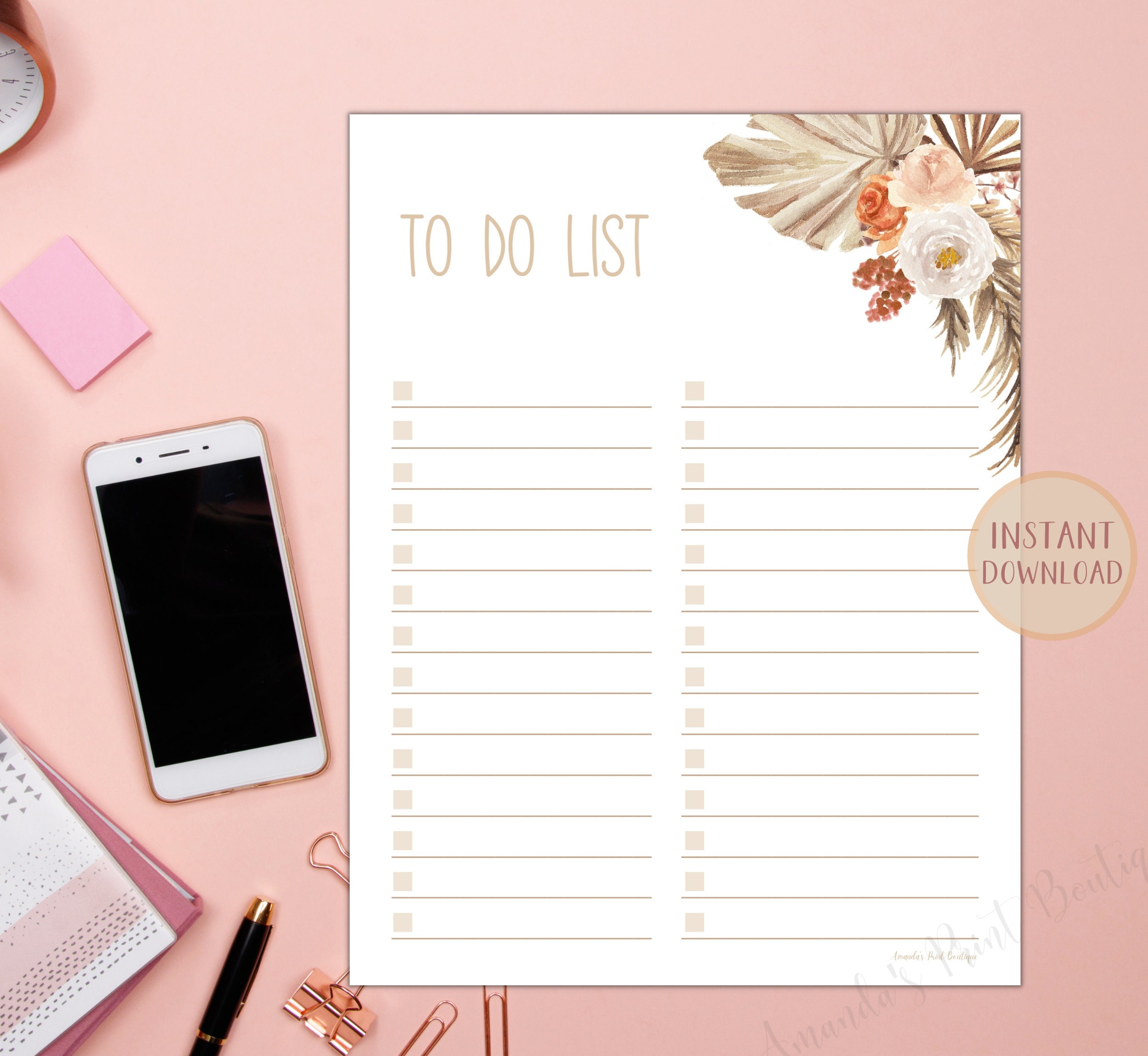 Boho Floral Printable to Do List Watercolor Floral Planner - Etsy