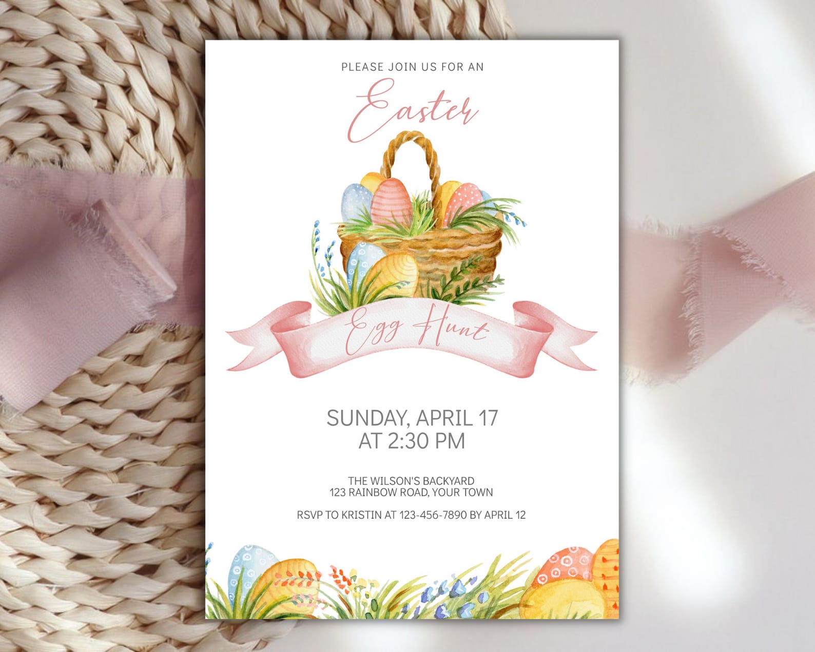 Editable Easter Egg Invitation Template, Easter Egg Hunt Invite, Easter ...