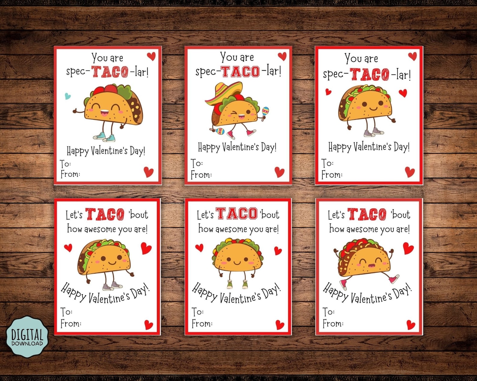 Taco Valentines for School, Taco Valentine's Day Cards, Taco Valentine ...