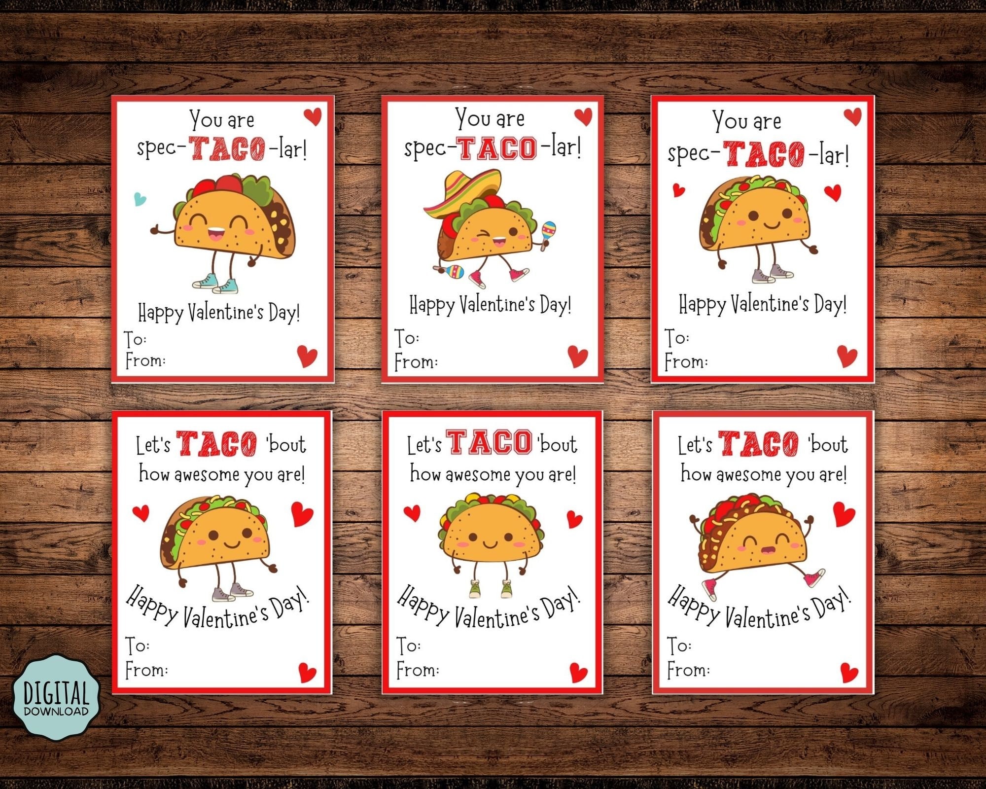 Taco Valentines for School, Taco Valentine's Day Cards, Taco Valentine ...