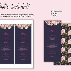Editable Navy Blue Pink Floral Menu Template Printable, Tea Party Menu ...