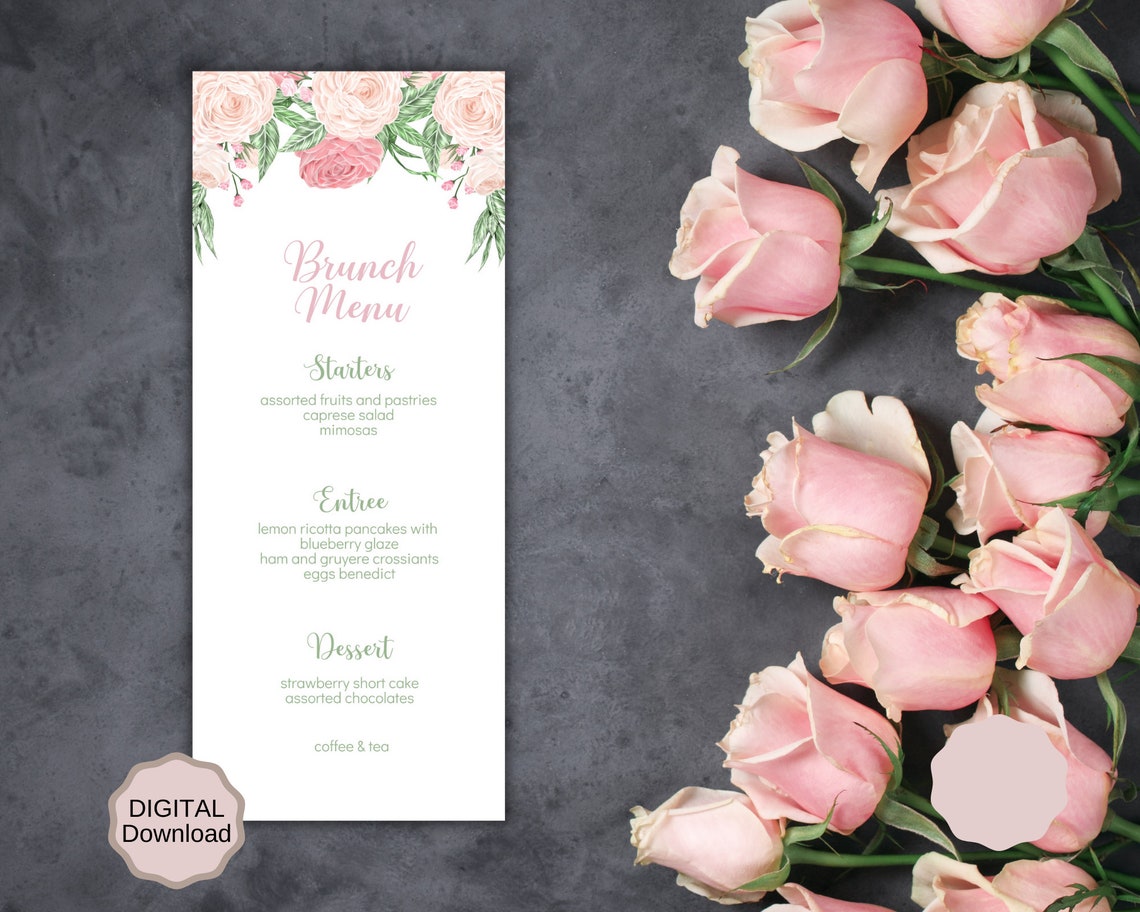 Editable Pink Floral Menu Template Printable Tea Party Menu - Etsy