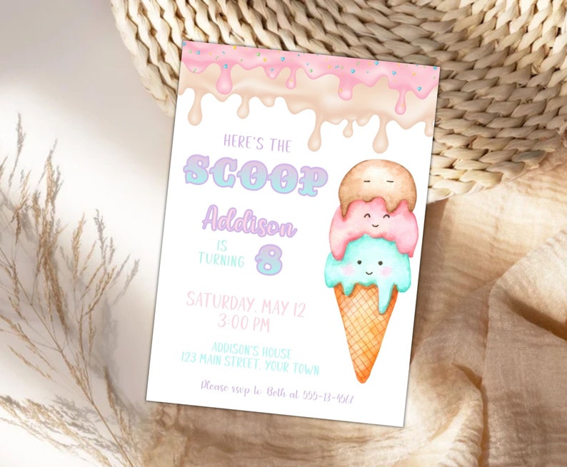 Editable Ice Cream Birthday Party Invitation Party Invitation - Etsy
