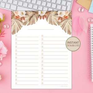 Boho Floral Printable to Do List, Watercolor Floral Planner Insert ...