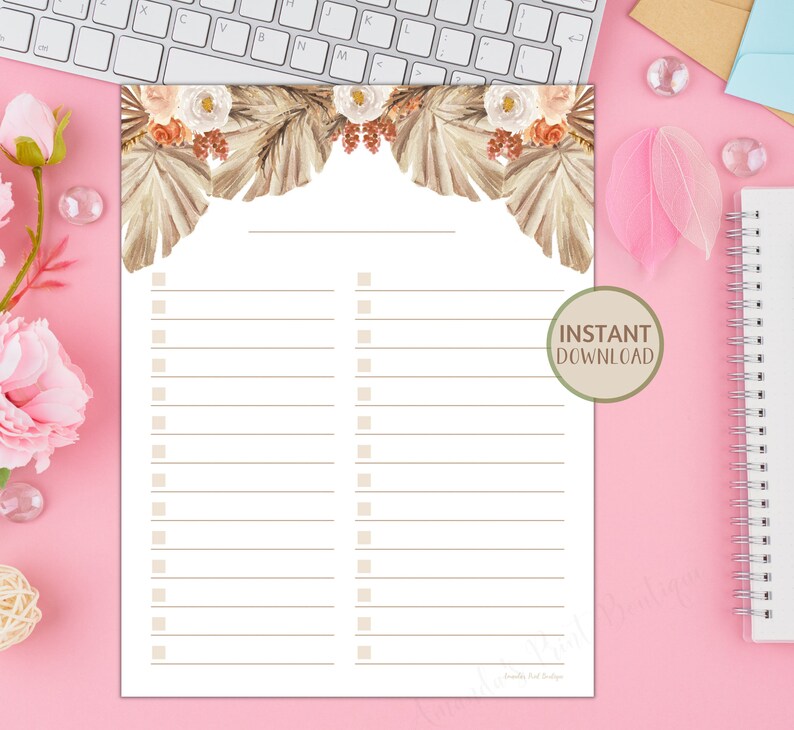 Boho Floral Printable to Do List, Watercolor Floral Planner Insert ...