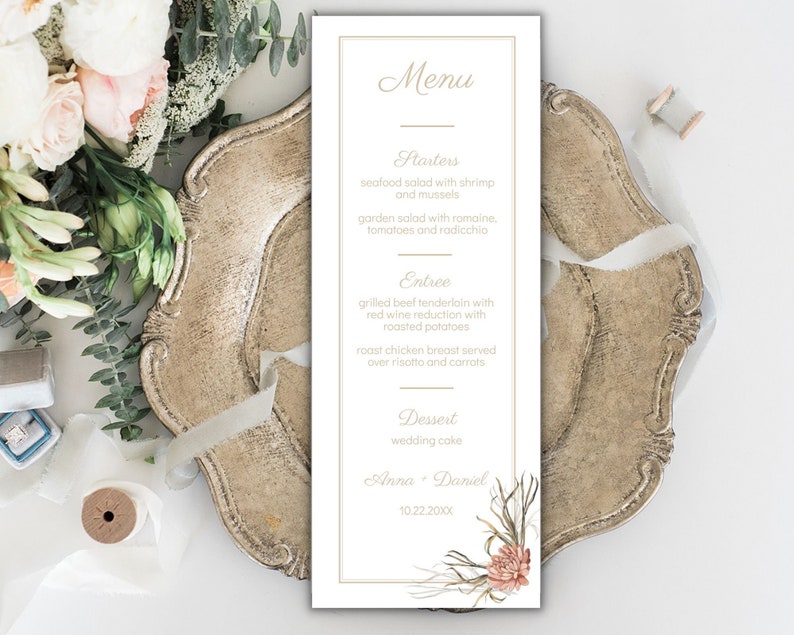 Boho Menu Card Template Lunch/ Dinner / Brunch Menu Printable | Etsy