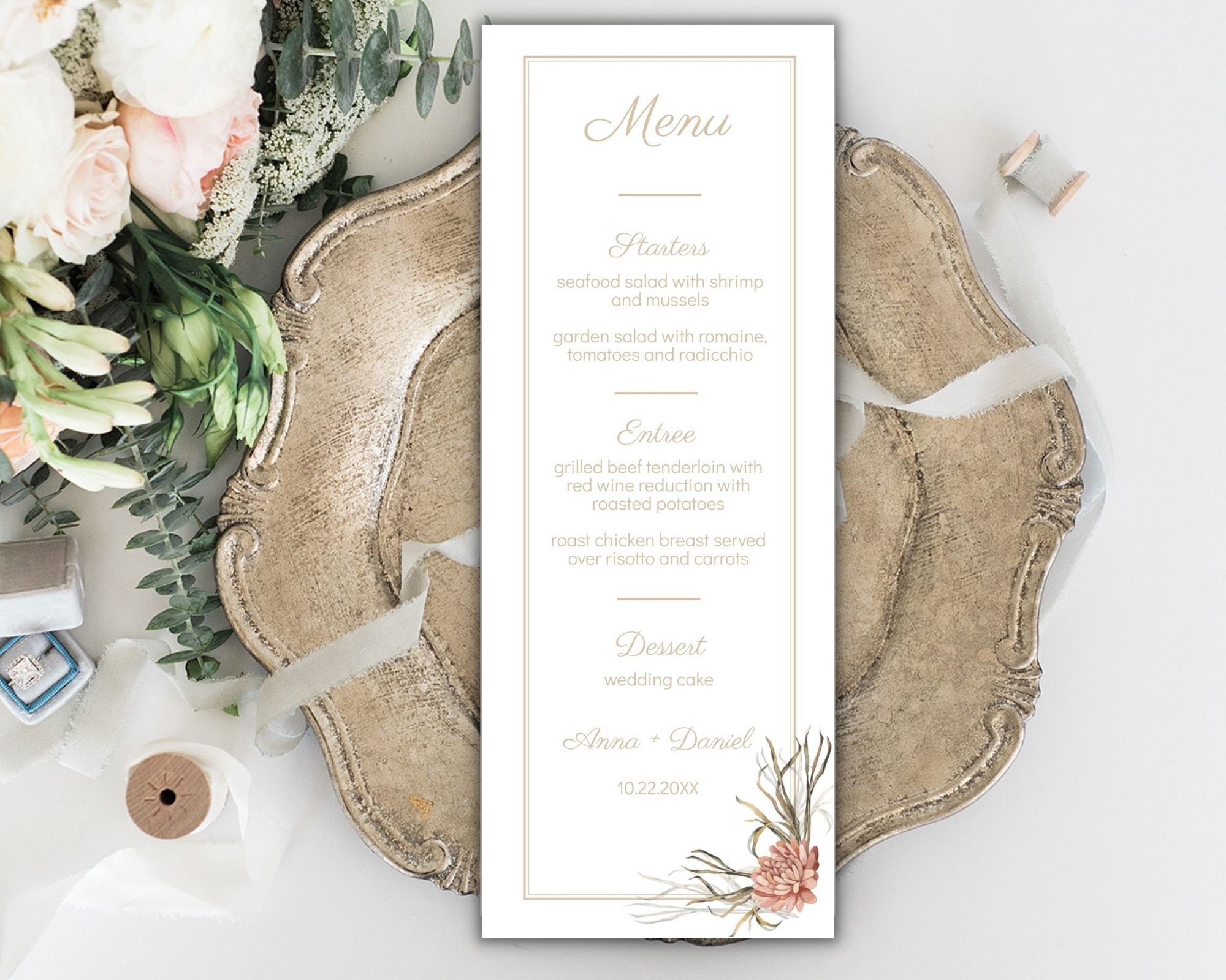 Boho Menu Card Template Lunch/ Dinner / Brunch Menu Printable | Etsy