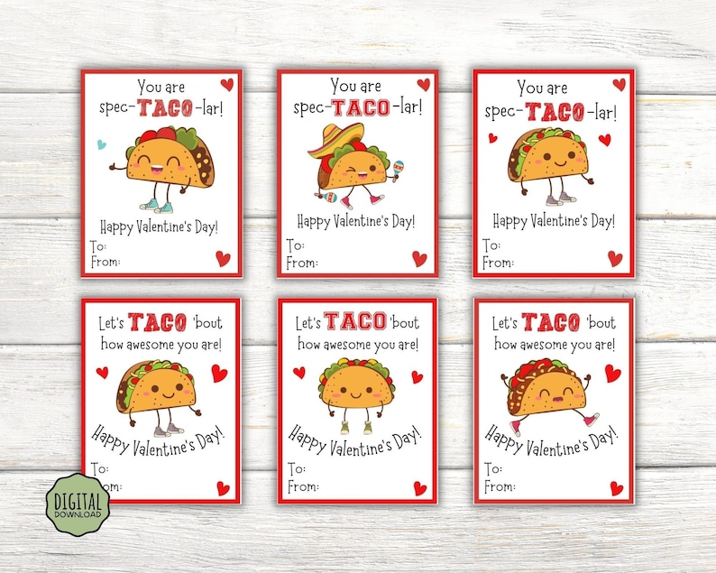 Taco Valentines for School, Taco Valentine's Day Cards, Taco Valentine ...