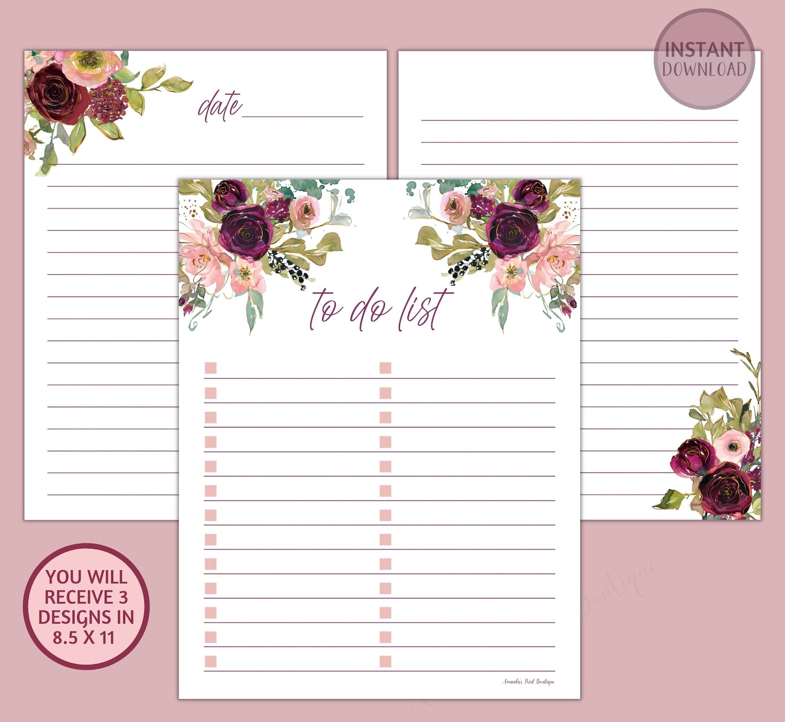 Printable to Do List Watercolor Floral Planner Insert - Etsy