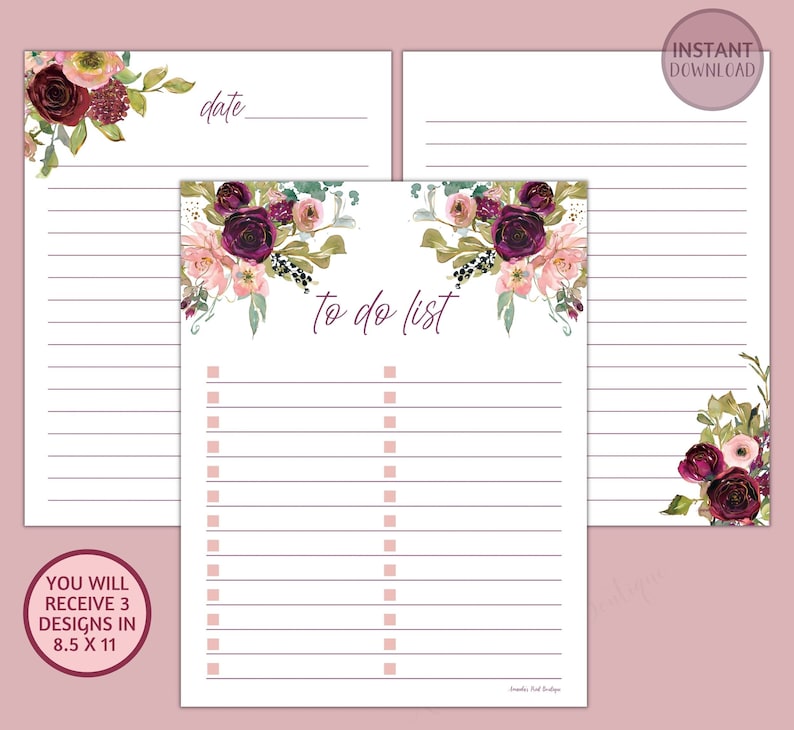 Printable to Do List Watercolor Floral Planner Insert - Etsy