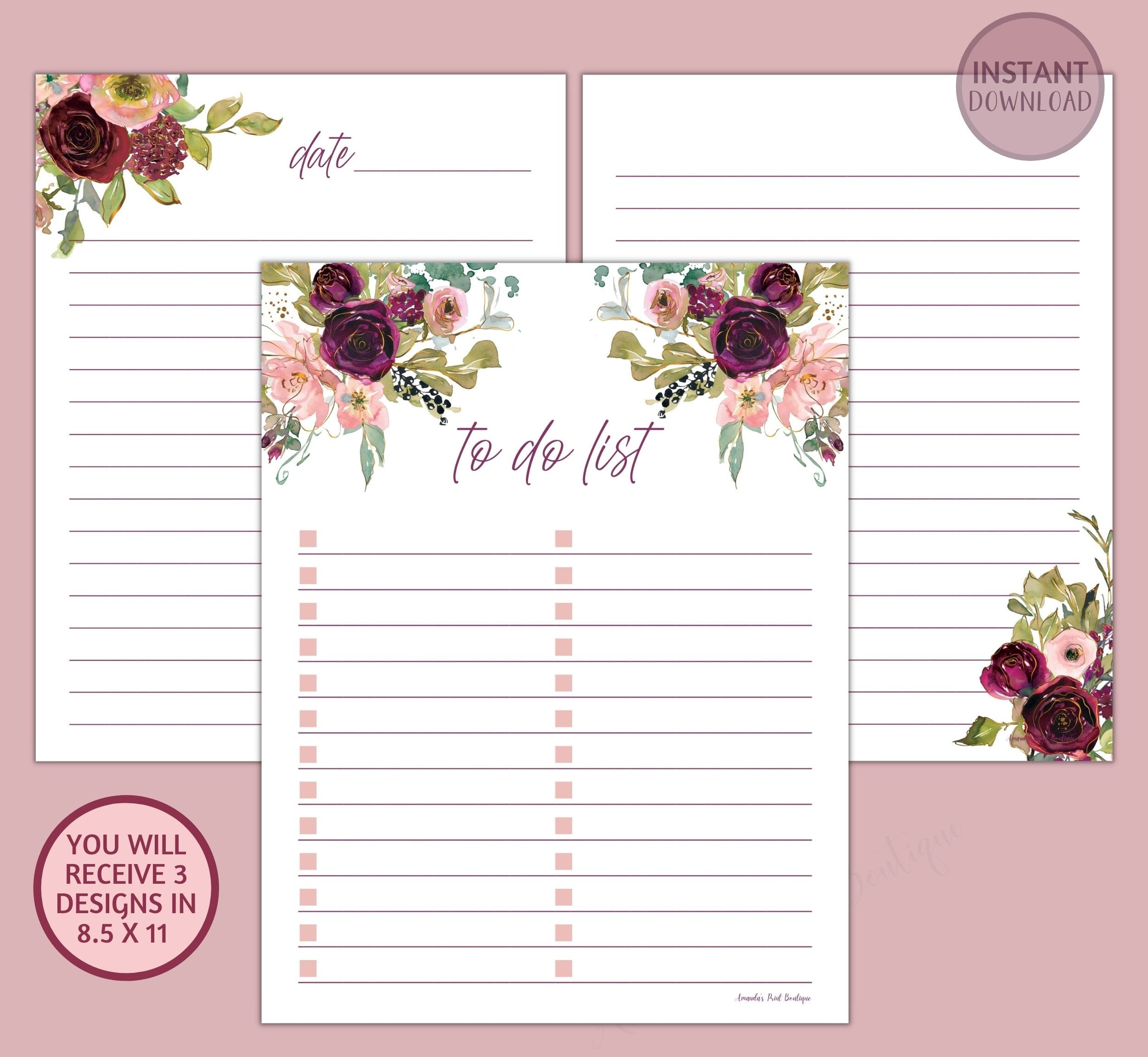Printable to Do List Watercolor Floral Planner Insert - Etsy