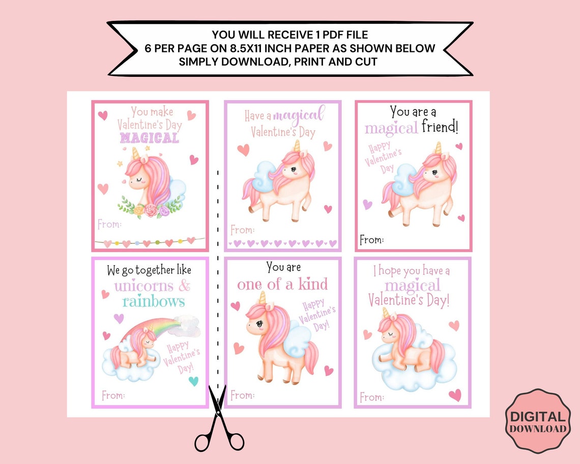 Unicorn Valentines Day Cards for School Valentine's Day | Etsy