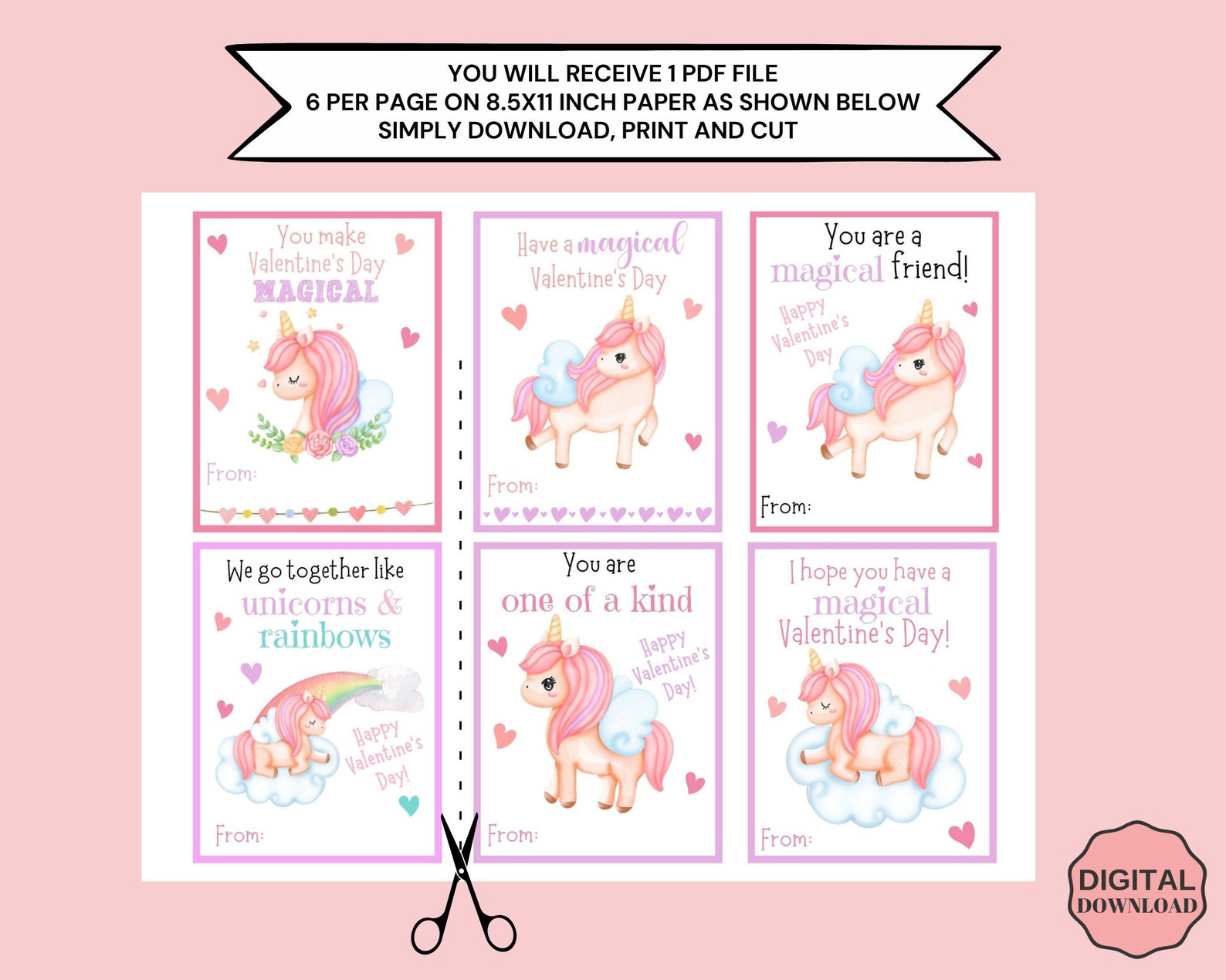 Unicorn Valentines Day Cards for School Valentine's Day | Etsy