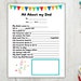 All About My Dad Kid Questionnaire | Father's Day Gift From Kid ...