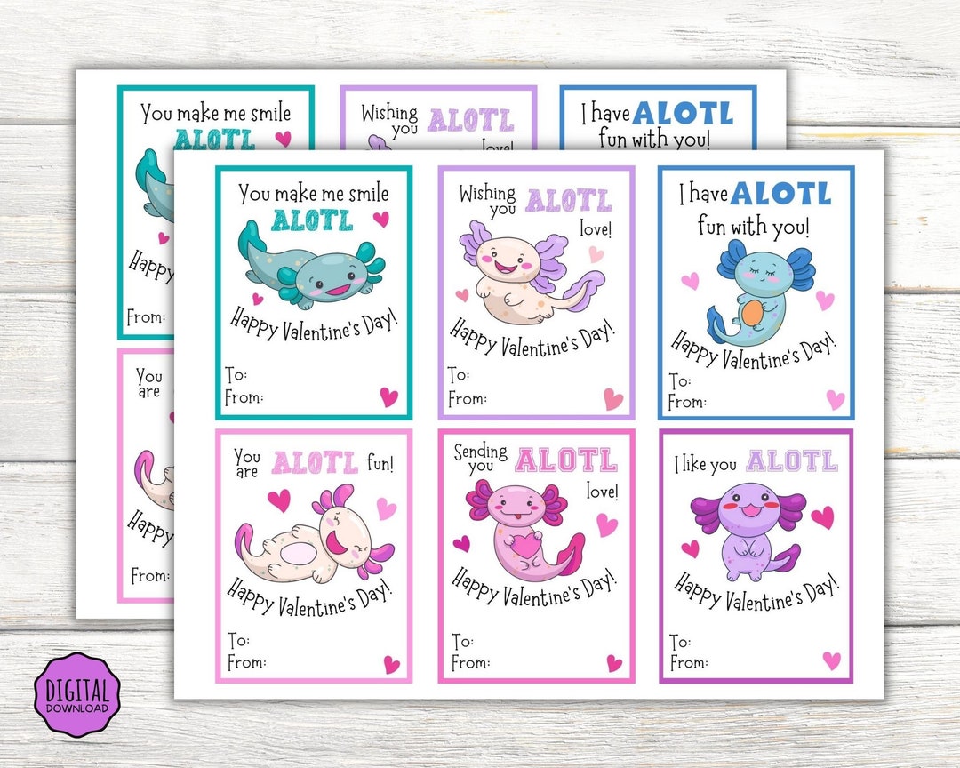 Axolotl Valentine Kids Valentine Cards, Axolotl Valentine's Day Cards ...