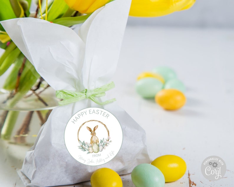 Editable Easter Bunny Label Template, 2 Inch Round Easter Gift Tag or ...