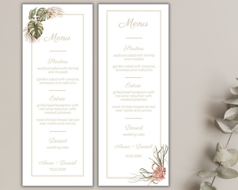 Boho Menu Card Template Lunch/ Dinner / Brunch Menu Printable - Etsy
