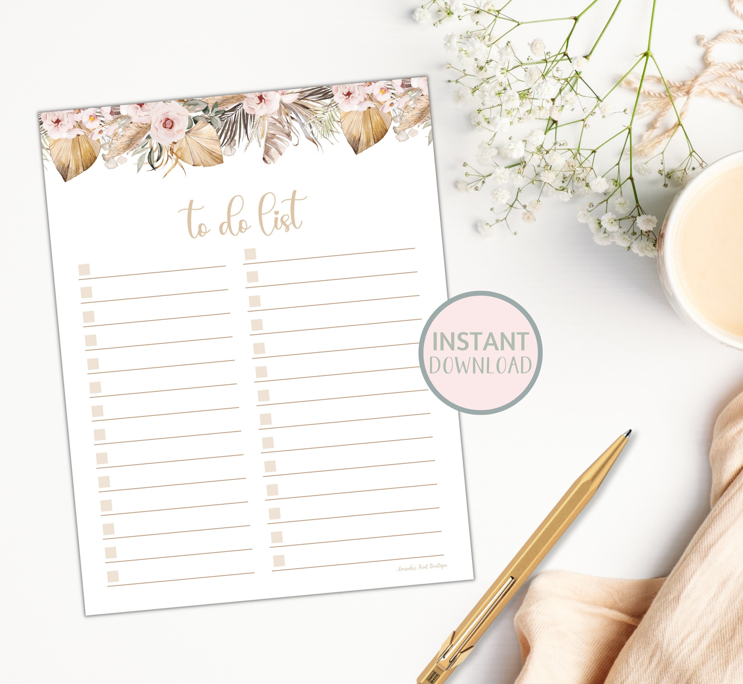 Boho Printable to Do List Watercolor Floral Planner Insert - Etsy