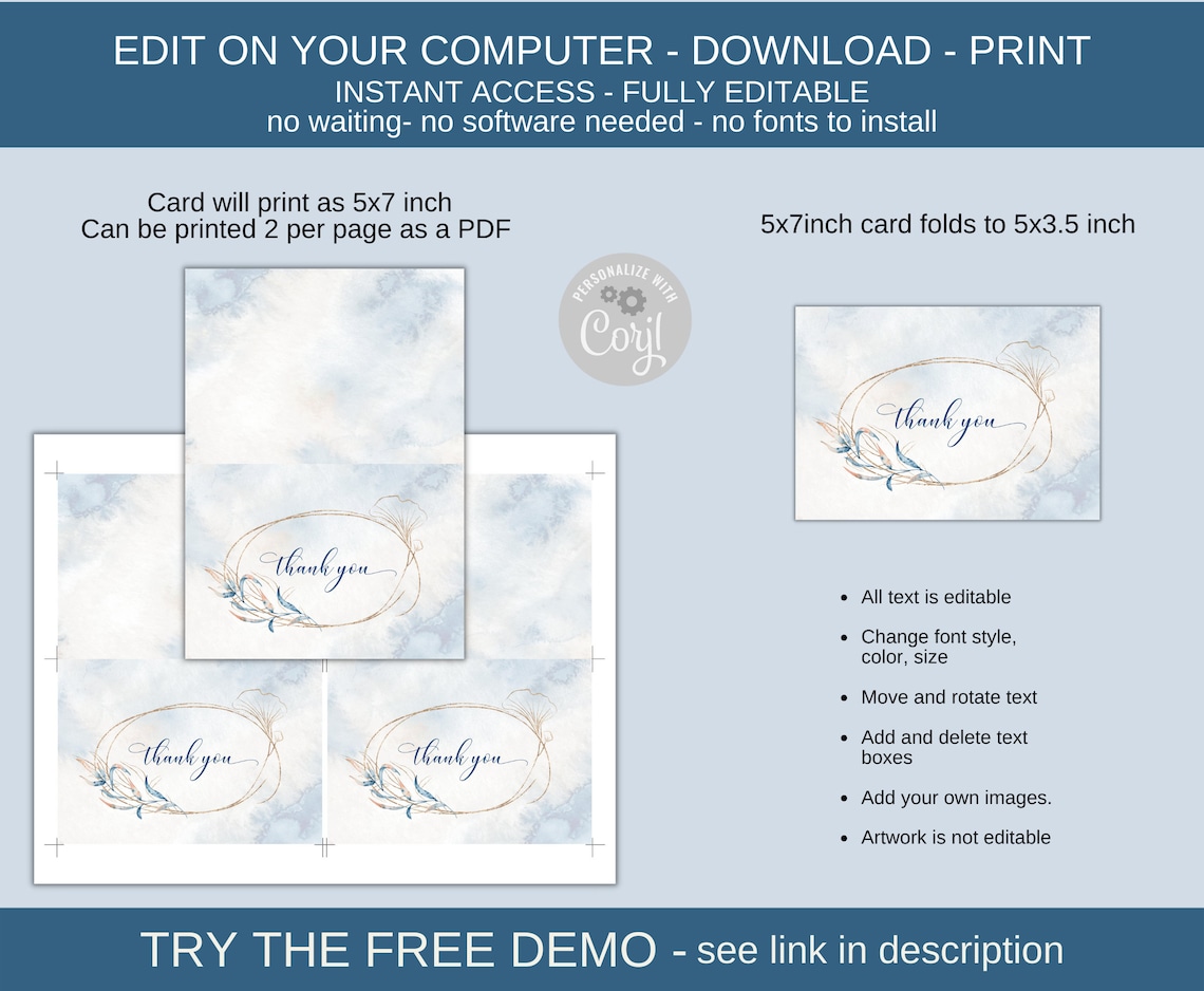 Ocean Thank You Card Printable Template Ocean & Sea Thank - Etsy