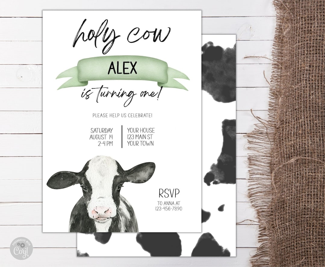 Holy Cow Birthday Invitation, Editable Holy Cow Birthday Party Invite ...