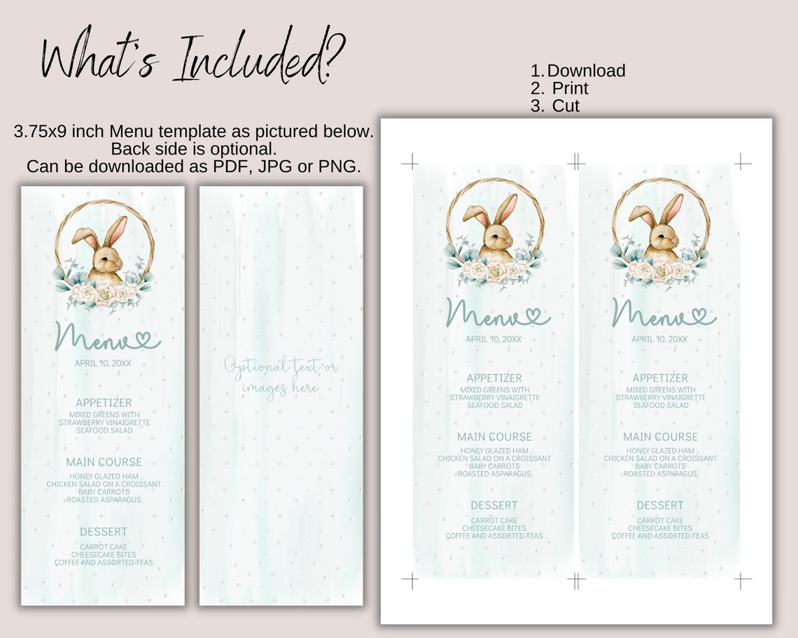 Little Bunny Menu Template Printable Shower Menu Gender | Etsy