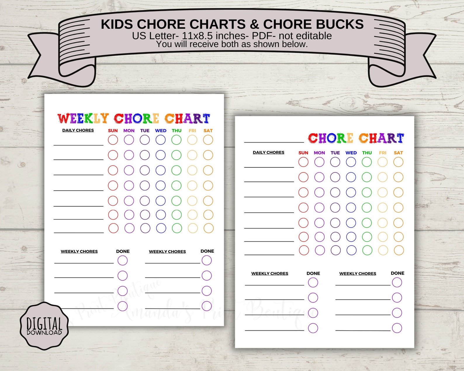 Kids Chore Chart and Chore Bucks, Mom Bucks, Classroom Bucks, Kids ...