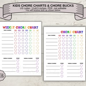 Kids Chore Chart and Chore Bucks, Mom Bucks, Classroom Bucks, Kids ...