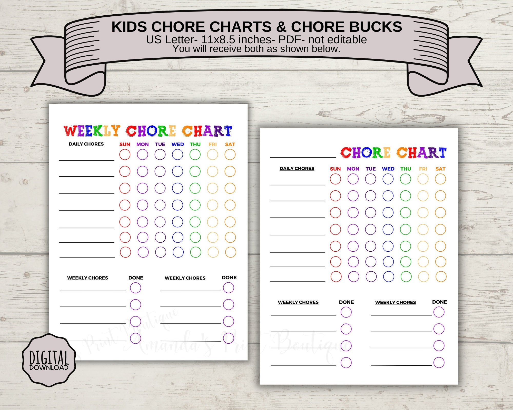 Kids Chore Chart and Chore Bucks, Mom Bucks, Classroom Bucks, Kids ...