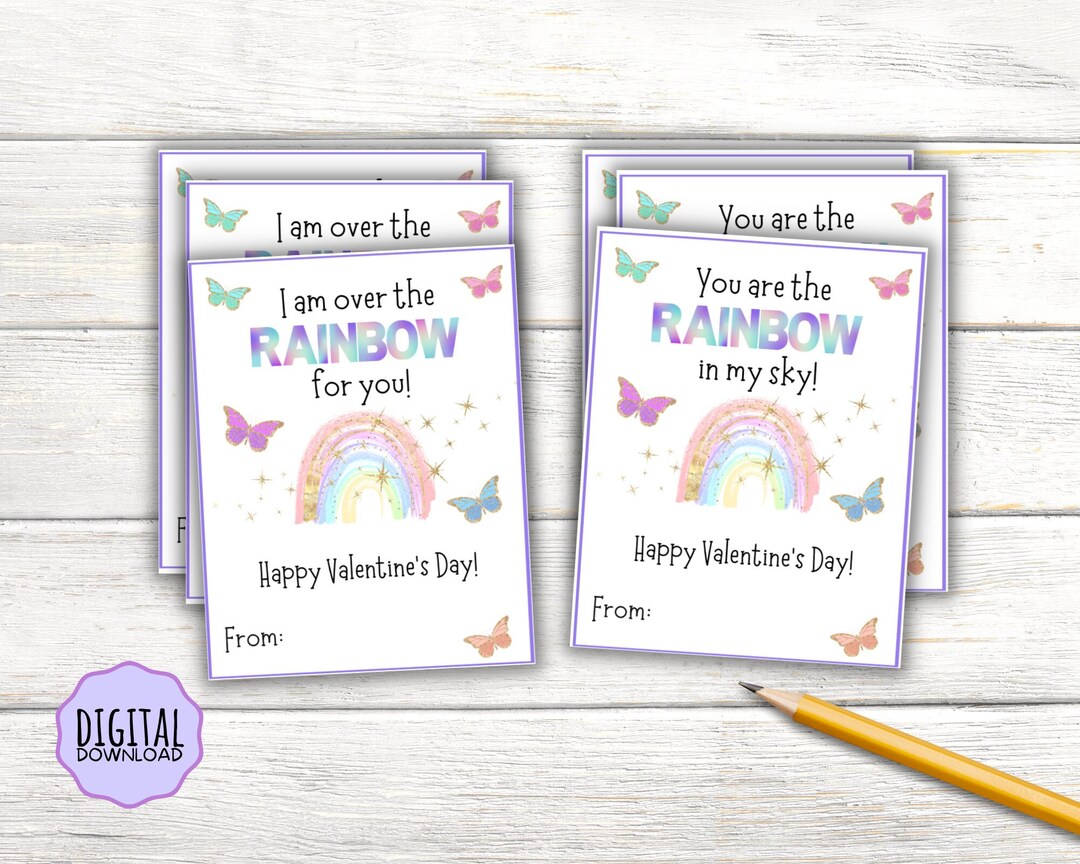 Rainbow Valentines Day Cards, Girl Valentine's Day Cards, Butterfly ...