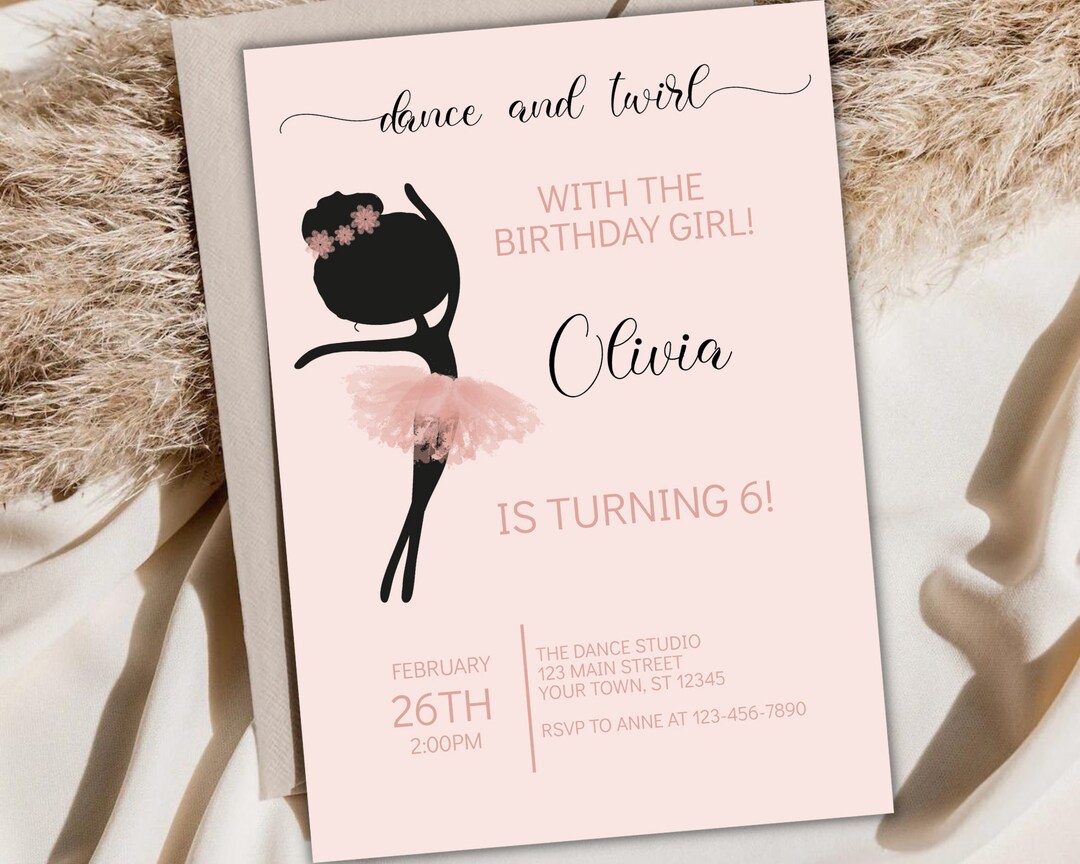 Ballerina Birthday Party Invitation, Party Invitation Printable. Dance ...