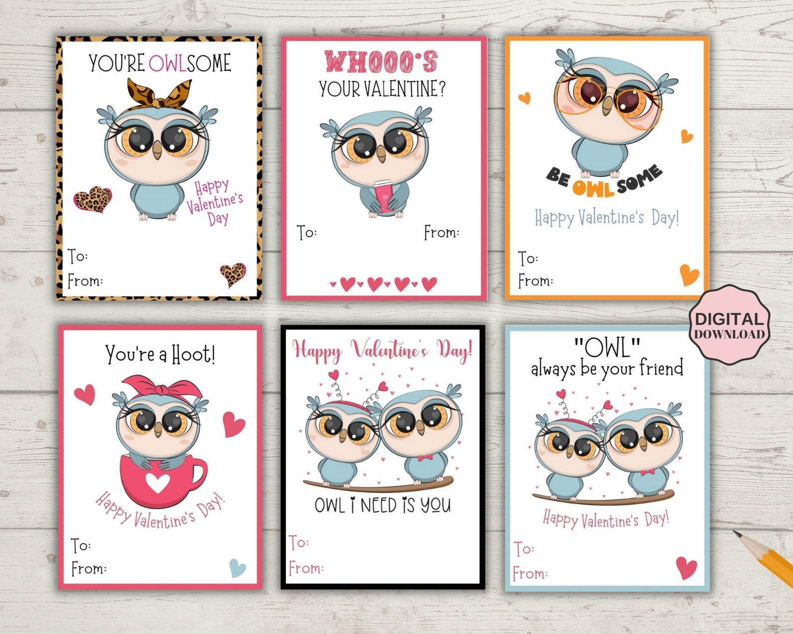 Owls Valentines Day for School Valentines, Valentine's Day Cards, Owl ...