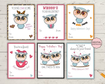 OWL VALENTINES Printable Owl Valentine Cards Classroom - Etsy