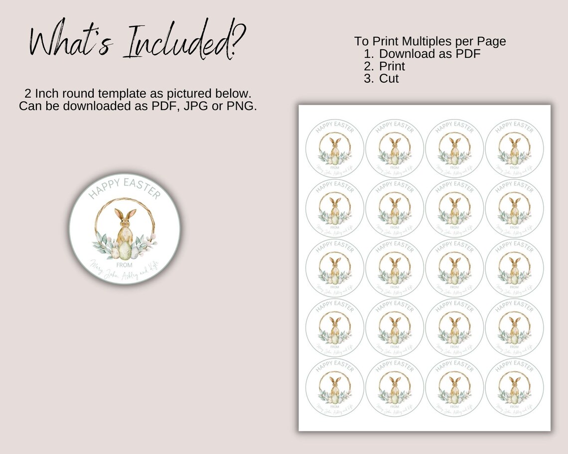 Editable Easter Bunny Label Template 2 Inch Round Easter Gift | Etsy