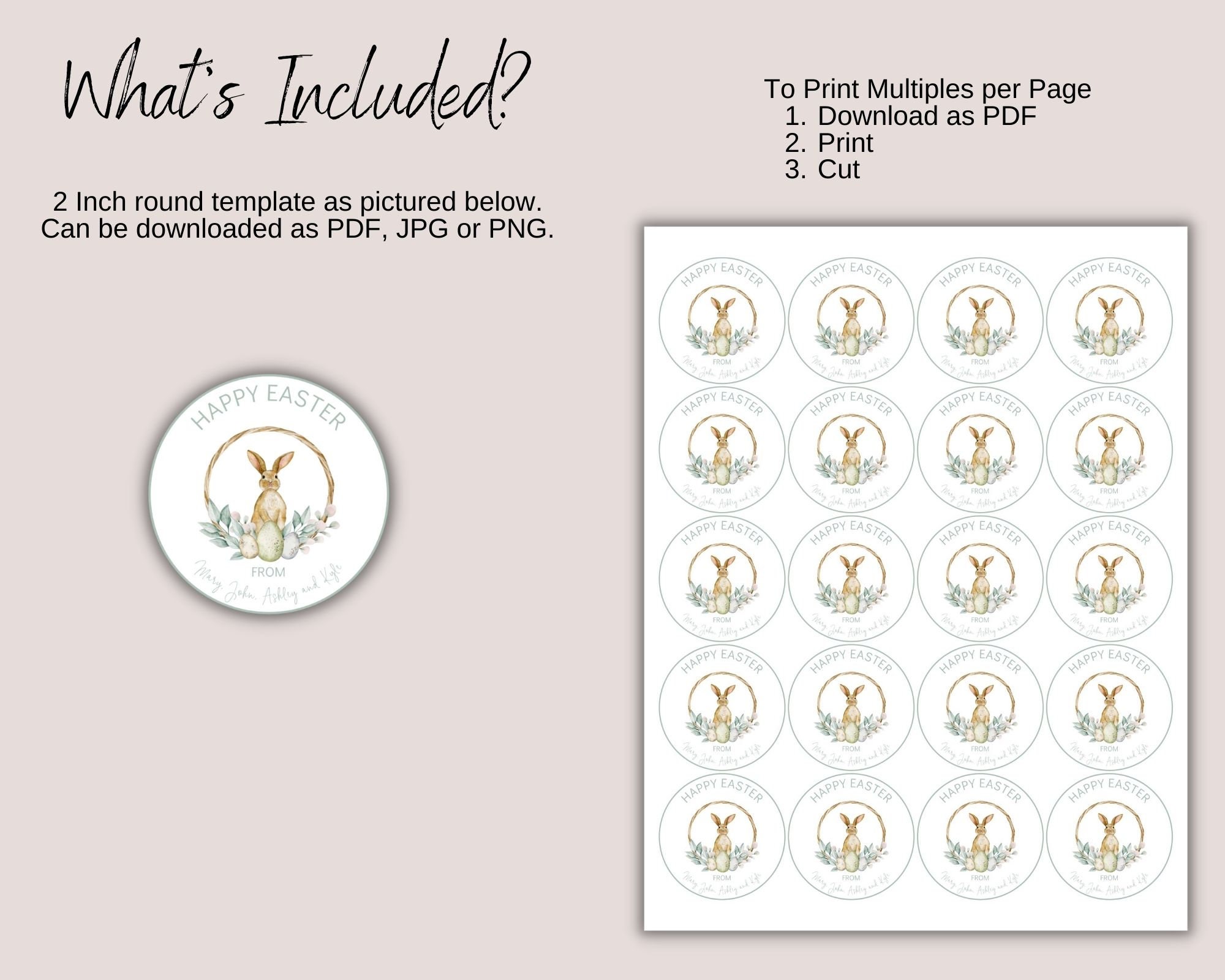 Editable Easter Bunny Label Template 2 Inch Round Easter Gift - Etsy