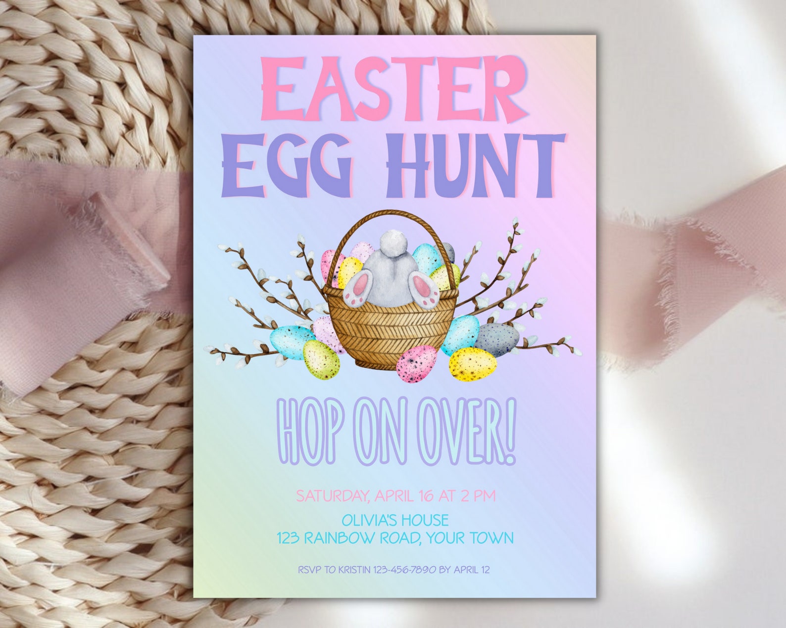 Editable Easter Egg Hunt Invitation Template Hop on Over | Etsy