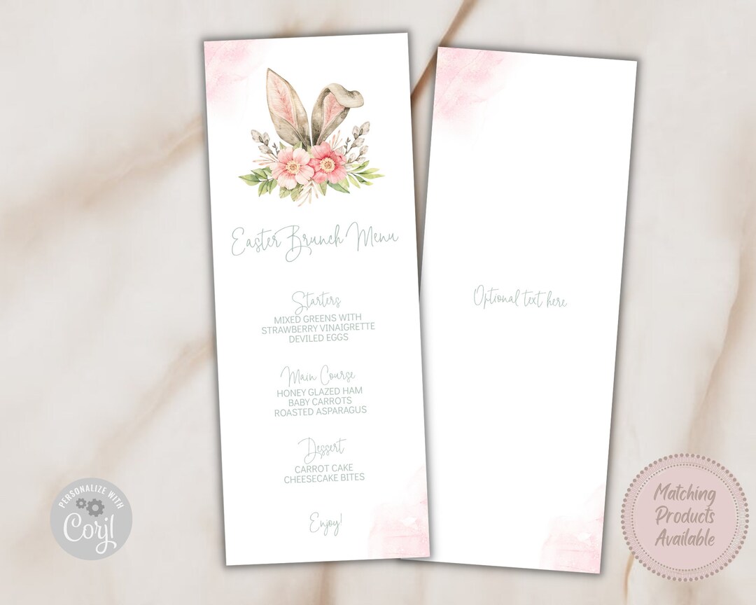 Editable Easter Bunny Ears Brunch Menu Template, Printable Easter Menu ...