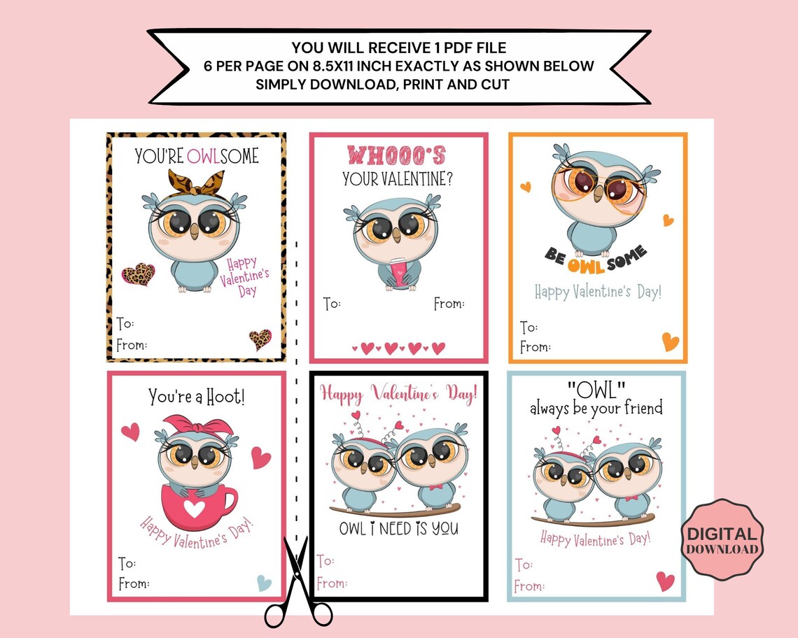 Owls Valentines Day for School Valentines, Valentine's Day Cards, Owl ...